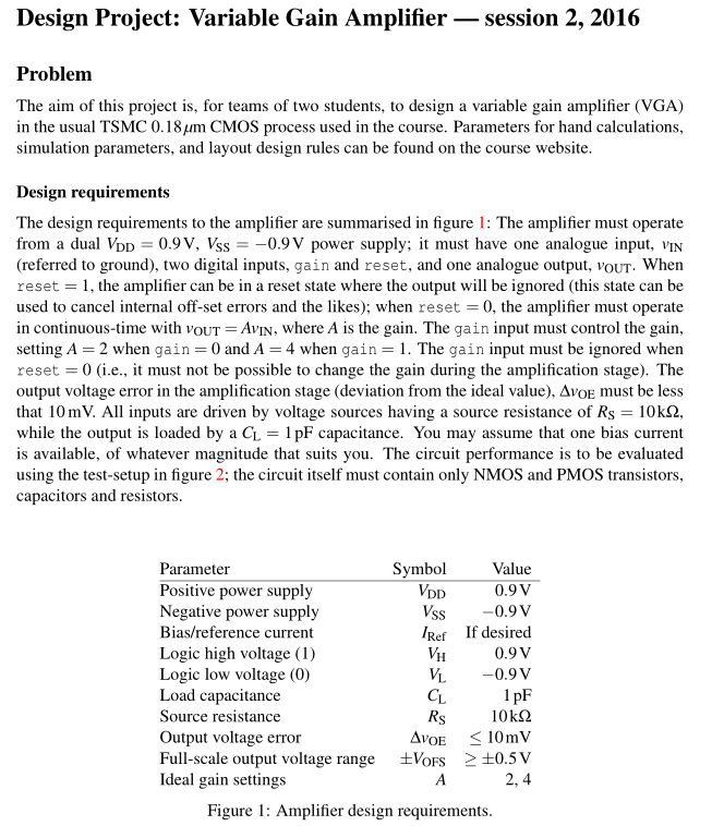 Solved Design Project: Variable Gain Amplifier - session 2, | Chegg.com