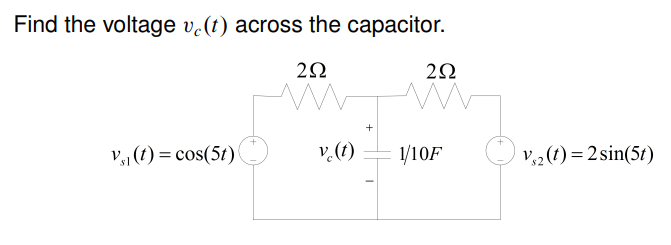 Solved Find the voltage vc(t) across the capacitor. 2Ω 2Ω | Chegg.com