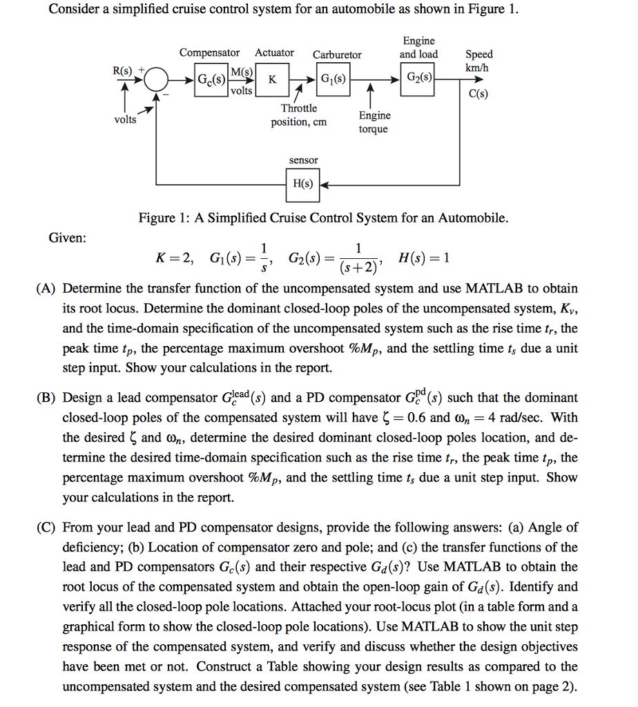 Solved Consider a simplified cruise control system for an | Chegg.com