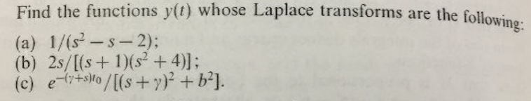 Solved Find the functions y(t) whose Laplace transforms are | Chegg.com