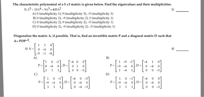 Solved The characteristic polynomial of a 5 x5 matrix is | Chegg.com