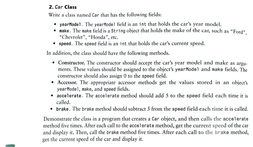 Solved 2. Car Class Write a class named Car that has the | Chegg.com