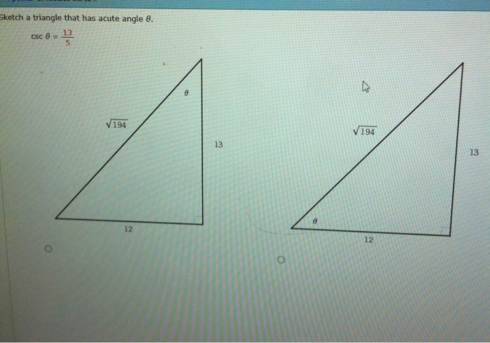 Solved Sketch a triangle that has acute angle theta csc | Chegg.com