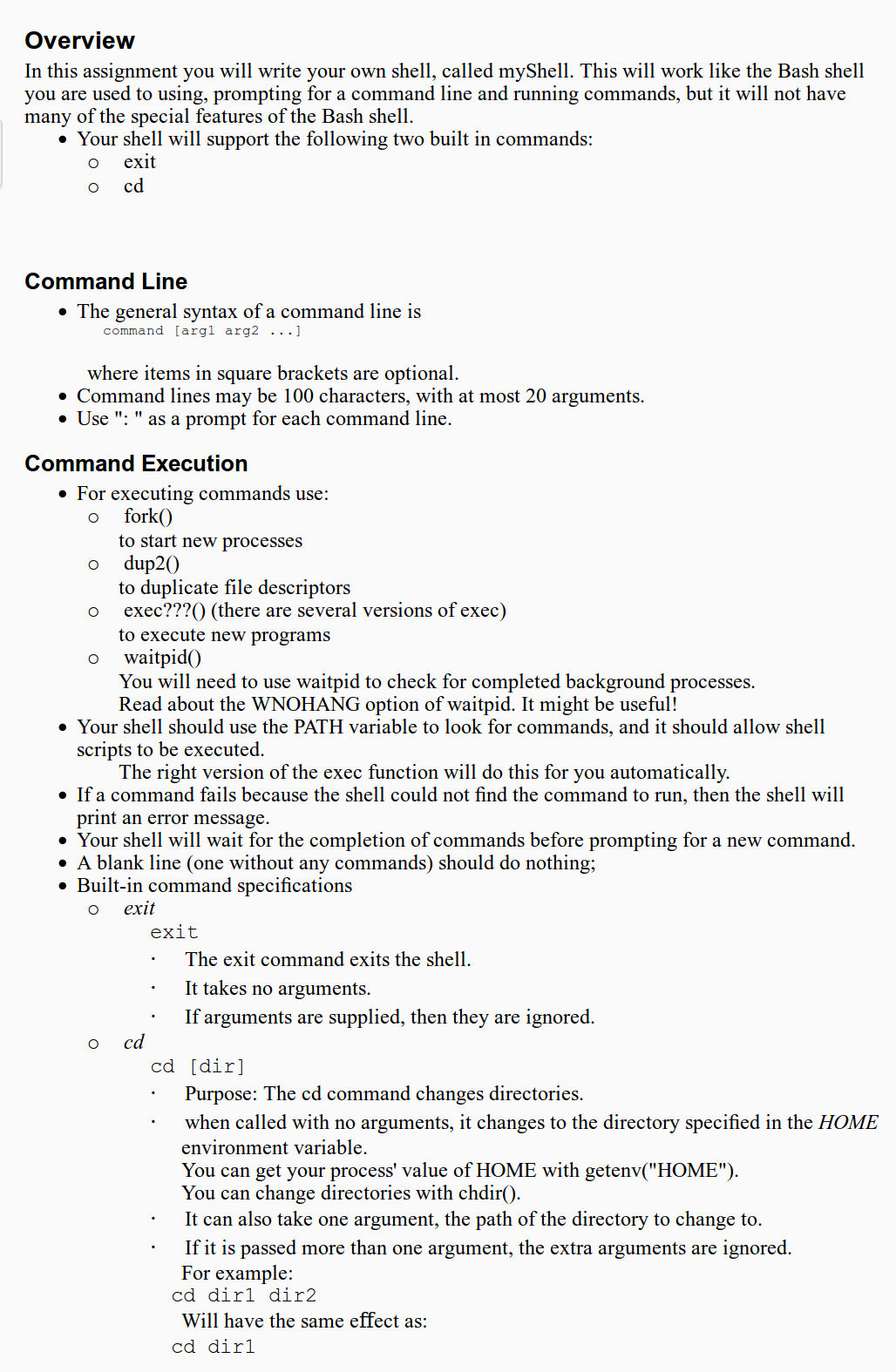 Write your own shell in C++ Language, called myShell. | Chegg.com