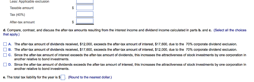 Solved Interest versus dividend income During the year just | Chegg.com