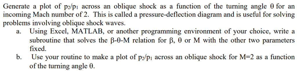 Generate a plot of p/pl across an oblique shock as a | Chegg.com