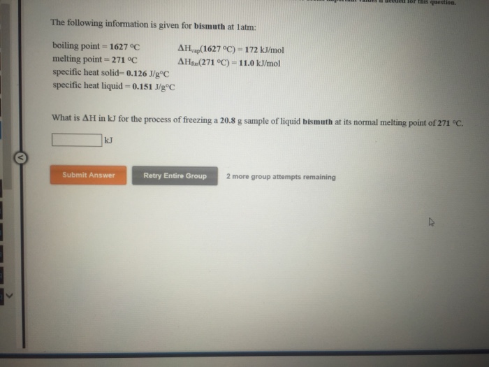 Solved The following information is given for bismuth at | Chegg.com