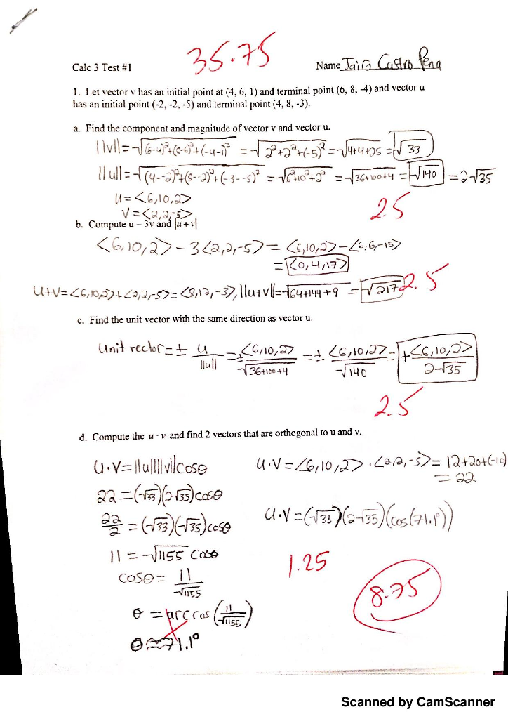 Solved Name Calc 3 Test 1 1 Let Vector V Has An Initial 5823