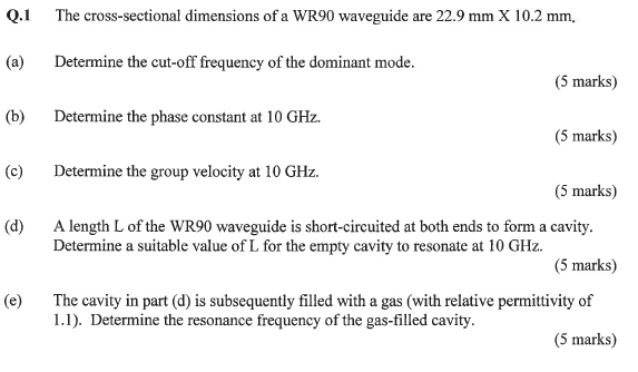 Solved The cross-sectional dimensions of a WR90 waveguide | Chegg.com