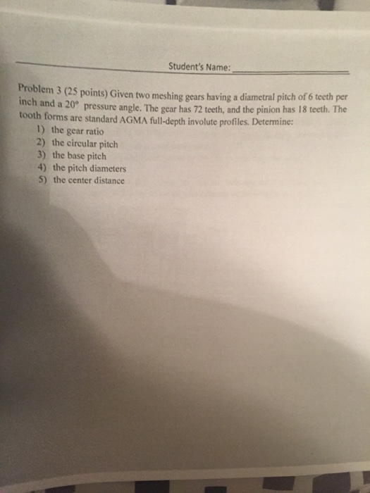 Solved Given two meshing gears having a diametral pitch of 6 | Chegg.com