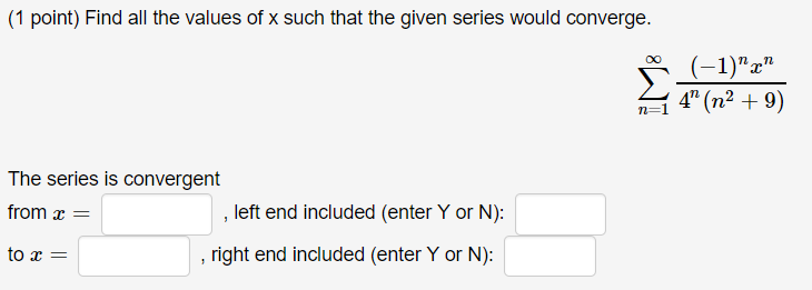 Solved (1 point) Find all the values of x such that the | Chegg.com