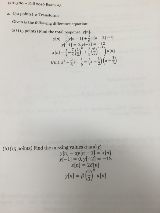 Solved Z-Transforms Given is the following difference | Chegg.com