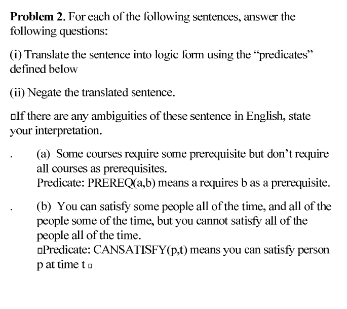 For each of the following sentences, answer the | Chegg.com
