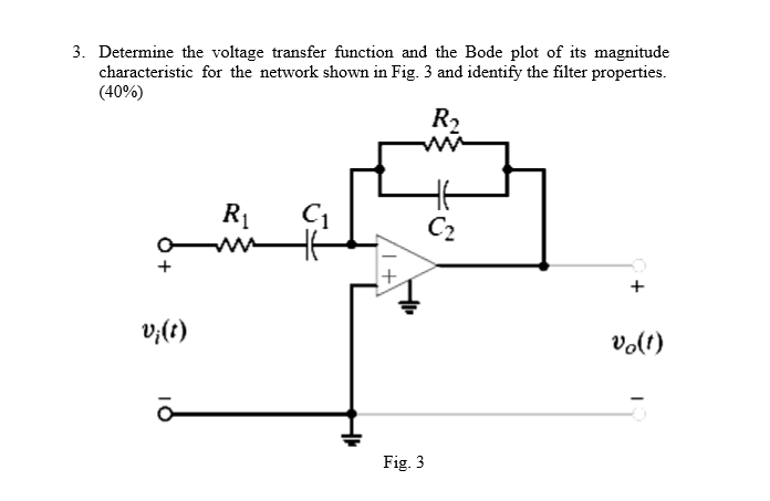 Solved 3. Determine the voltage transfer function and the | Chegg.com