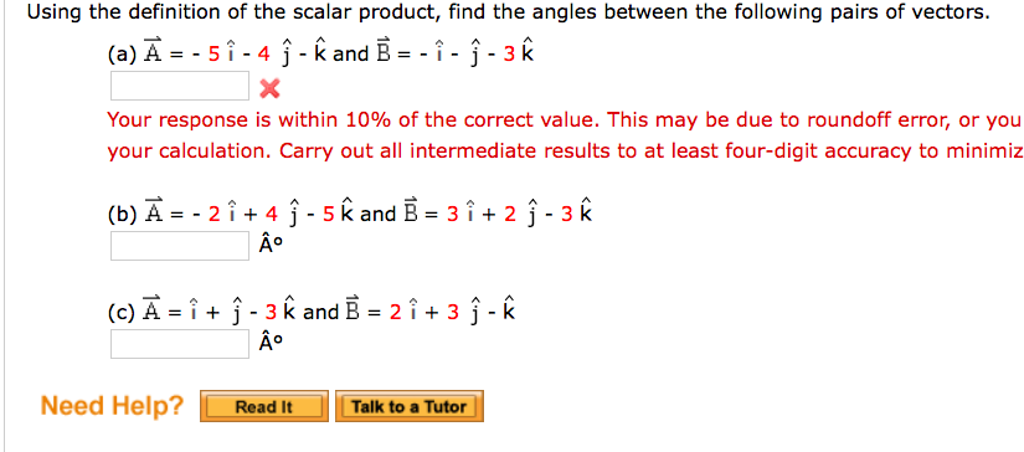 Solved Using the definition of the scalar product, find the | Chegg.com