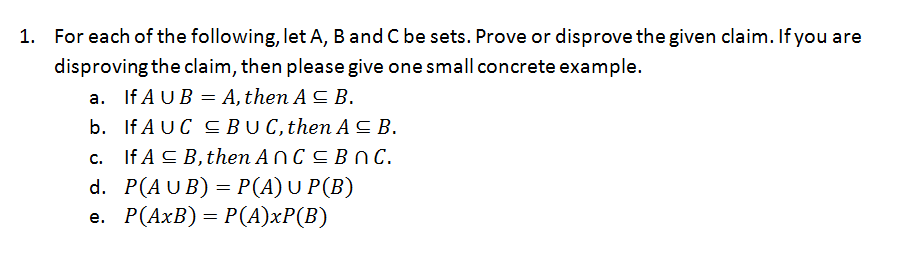 Solved For each of the following, let A, B and C be sets. | Chegg.com