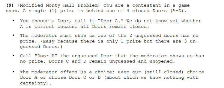 Solved (9) (Modified Monty Hall Problem) You are a | Chegg.com