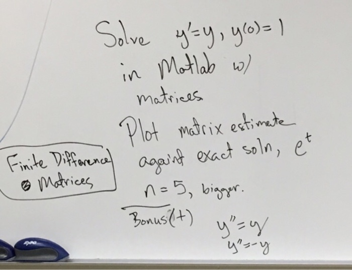Solve y' = y, y(0) = 1 in Matlab w/matrices Plot | Chegg.com