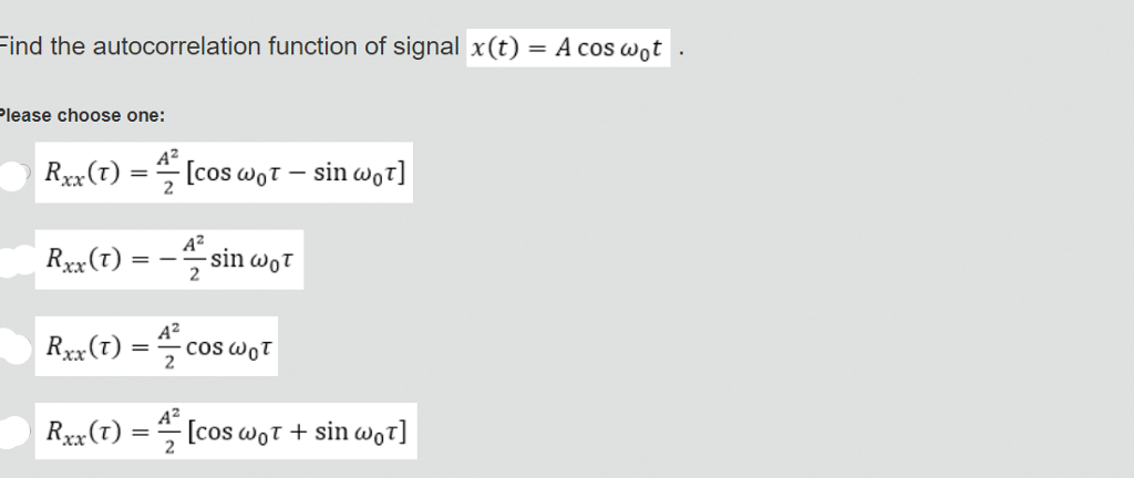 ind the autocorrelation function of signal x(t) = A | Chegg.com