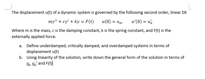 Solved The displacement u(t) of a dynamic system is governed | Chegg.com