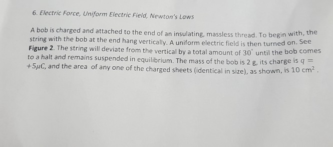 Solved 6. Electric Force, Uniform Electric Field, Newton's | Chegg.com