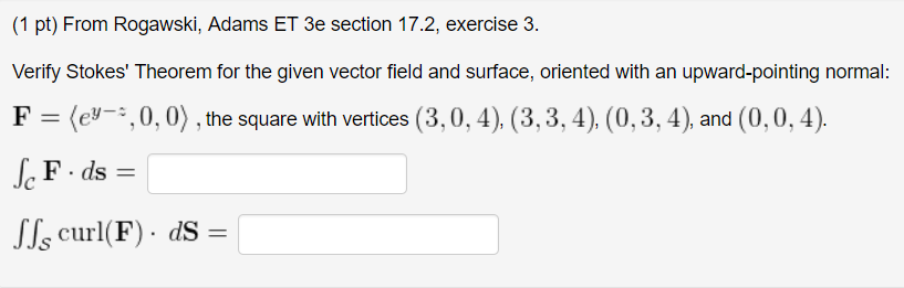 Solved (1 pt) From Rogawski, Adams ET 3e section 17.2, | Chegg.com