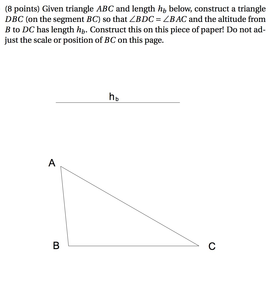 Solved (8 points) Given triangle ABC and length hb below, | Chegg.com