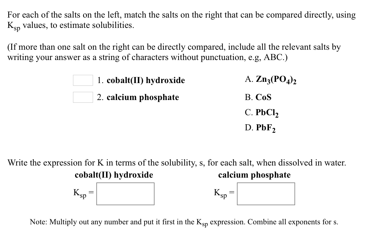 Solved For each of the salts on the left, match the salts on | Chegg.com