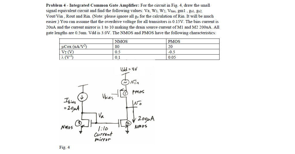 Solved Integrated Common Gate Amplifier: For the circuit in | Chegg.com