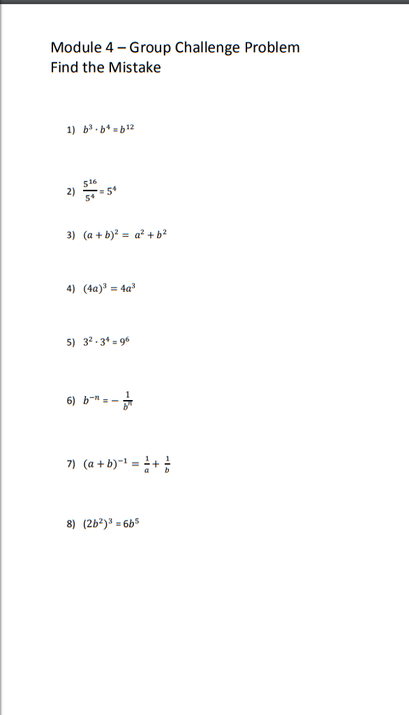 Solved Module 4- Group Challenge Problem Find the Mistake 1) | Chegg.com