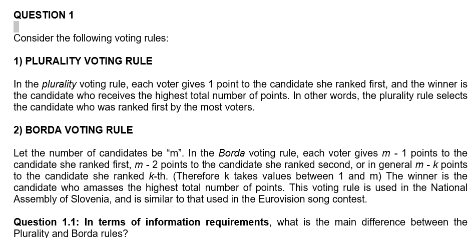 Solved Consider The Following Voting Rules Plurality