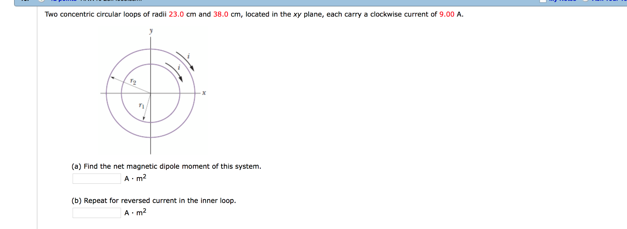 Solved Two concentric circular loops of radii 23.0 cm and | Chegg.com