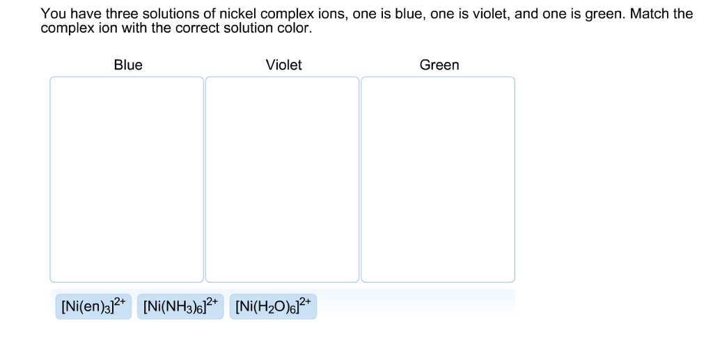 Solved You have three solutions of nickel complex ions, one | Chegg.com