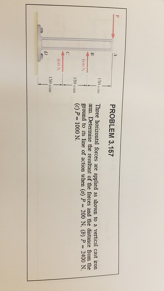 Solved PROBLEM 3.157 15 ari Three horizontal forces are | Chegg.com