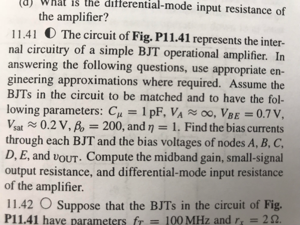 Solved d) What is the ditferential-mode input resistance of | Chegg.com