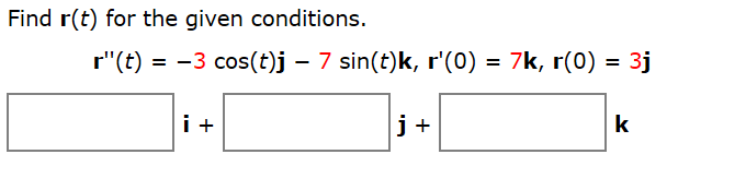 Solved Find r(t) for the given conditions. r''(t) = −3 | Chegg.com