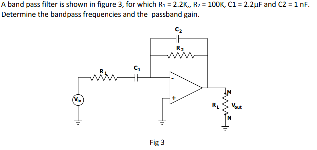 Solved A band pass filter is shown in figure 3, for which R1 | Chegg.com