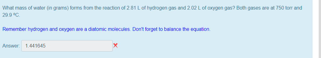 Solved What mass of water (in grams) forms from the reaction | Chegg.com