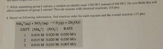 Solved 7. While separating 6M HCl. Do you think this will | Chegg.com