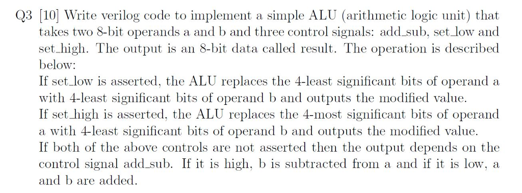 Solved Q3 10 Write Verilog Code To Implement A Simple Alu
