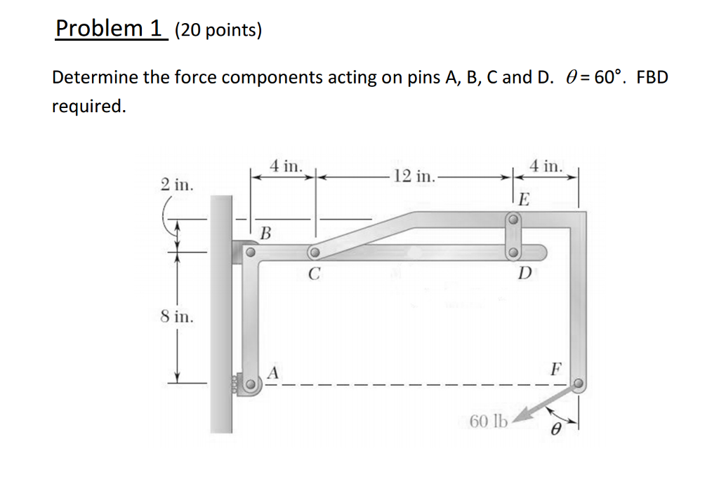 Solved Determine the force components acting on pins A, B, C | Chegg.com