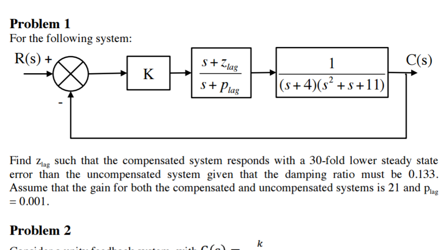 For the following system: Find z_lag such that the | Chegg.com