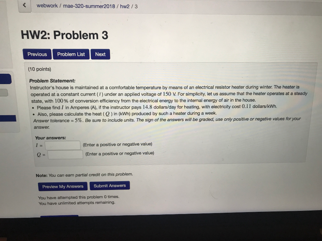 Solved webwork / mae-320-summer2018/hw2/3 HW2: Problem 3 | Chegg.com