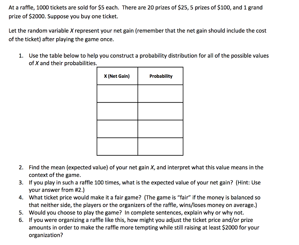Solved At a raffle, 1000 tickets are sold for exist5 each. | Chegg.com