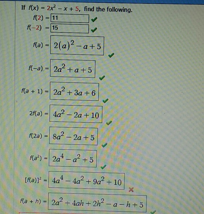 Solved | If f(x) = 2x2-x + 5, find the following. 2)-11 -2) | Chegg.com