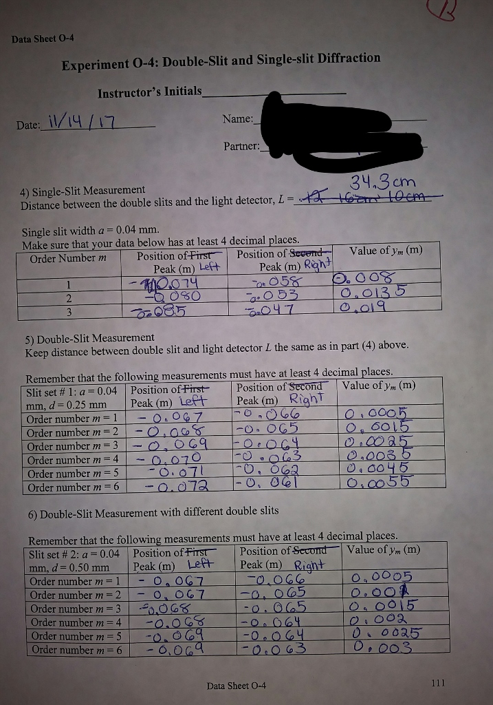 Solved Optics: Double Slit and Single slit Diffraction Hi | Chegg.com