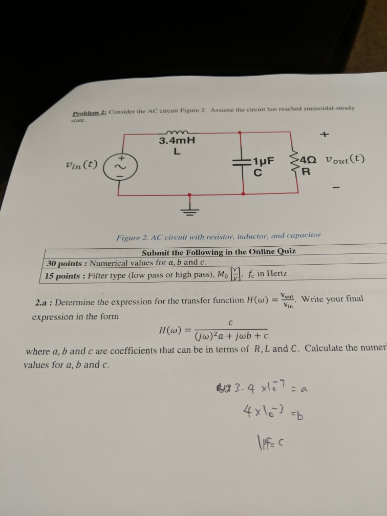 Solved Problem 2: state. Consider the AC circuit Figure 2. | Chegg.com