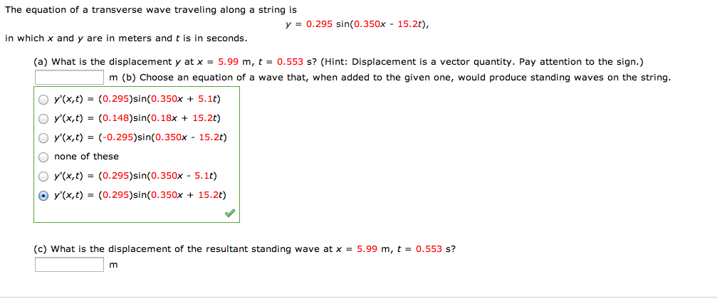 Solved The equation of a transverse wave traveling along a | Chegg.com
