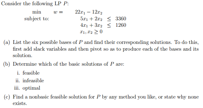 Solved Consider the following LP P (shown above): (a) List | Chegg.com