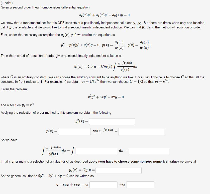 Solved Given a second order linear homogeneous differential | Chegg.com